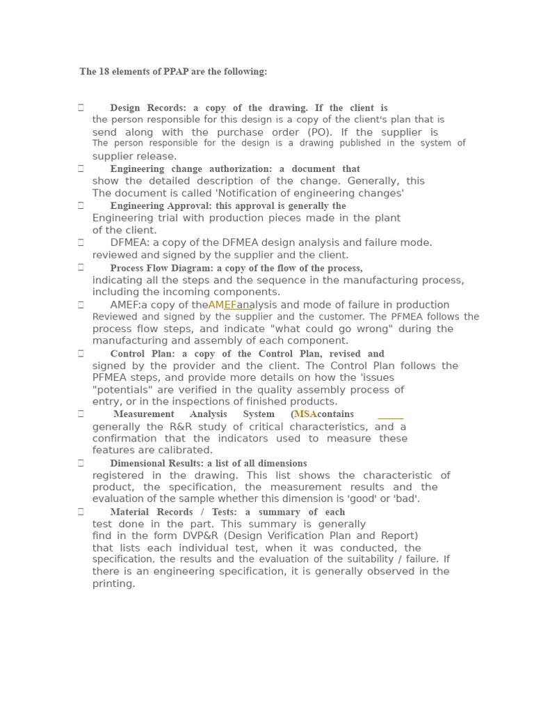 The 18 Elements of PPAP | PDF | Business Process | Evaluation Methods