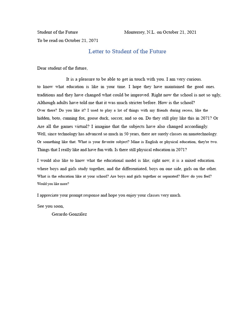 Letter To Future Student | PDF