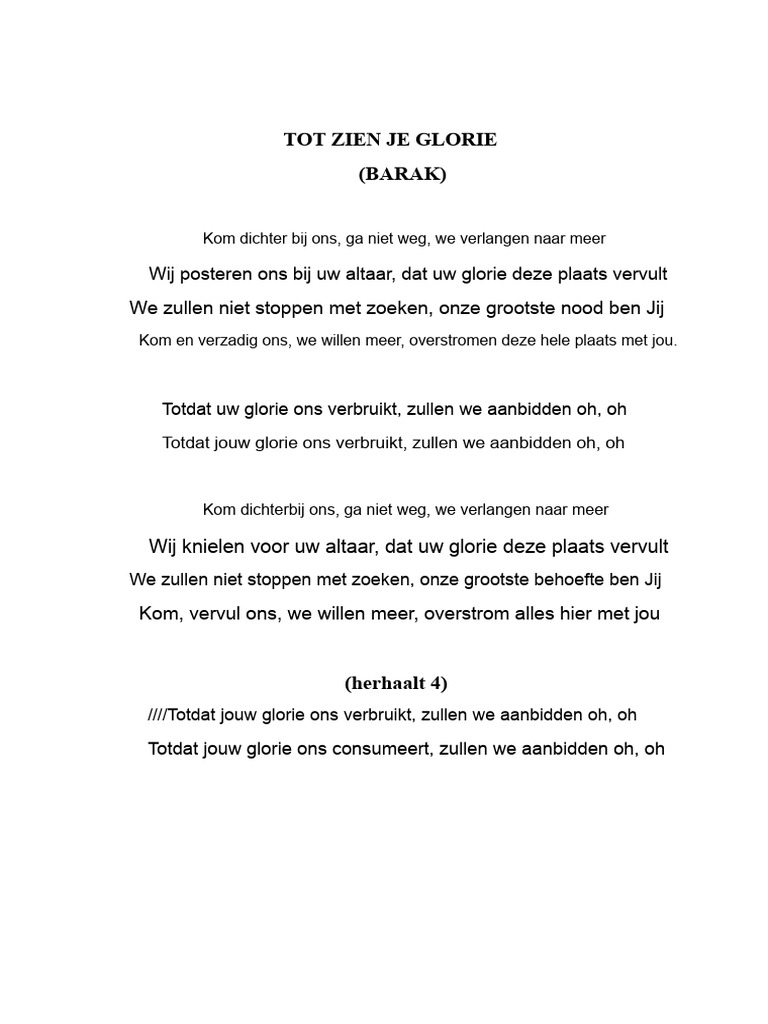 Tot Het Zien Van Uw Glorie | PDF