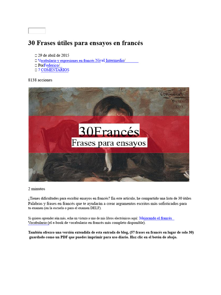 30 Frases útiles para ensayos en francés | PDF
