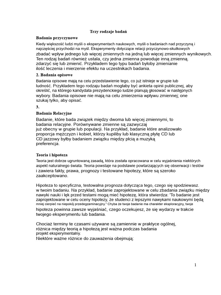 Trzy Rodzaje Badań | PDF