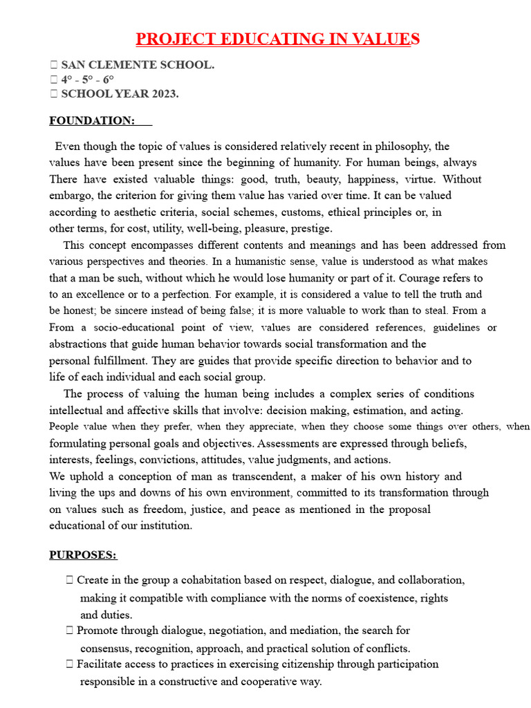Values Education Program 2023 | PDF | Value (Ethics) | Cognition