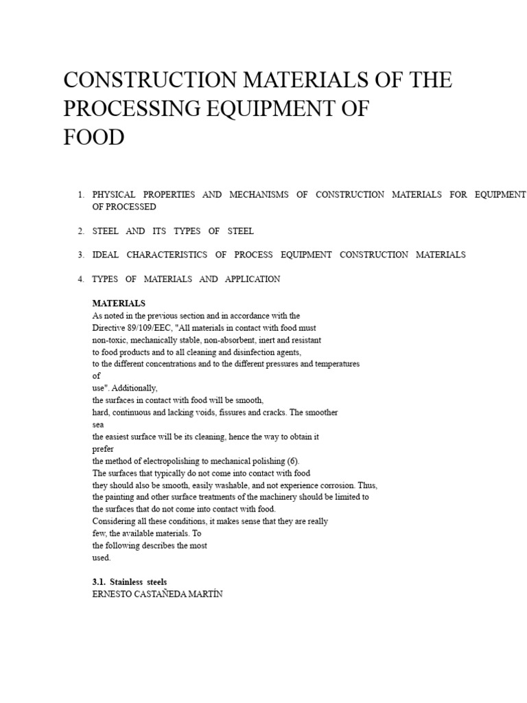 Food Processing Equipment Materials | PDF | Stainless Steel | Materials