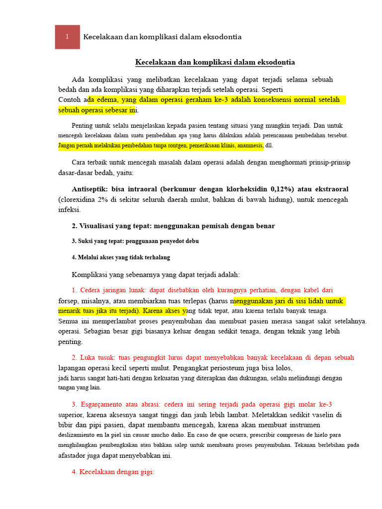 Kecelakaan Dan Komplikasi Dalam Ekstraksi Gigi 1 | PDF