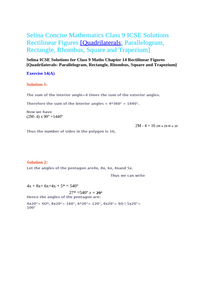 Selina Concise Mathematics Class 9 ICSE Solutions Rectilinear Figures | PDF | Rectangle | Geometry