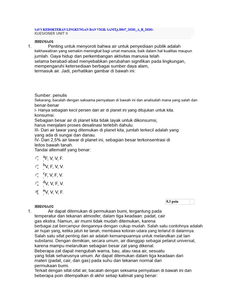 SAVS KESEHATAN LINGKUNGAN DAN VIGIL SANITA - KUESIONER II | PDF