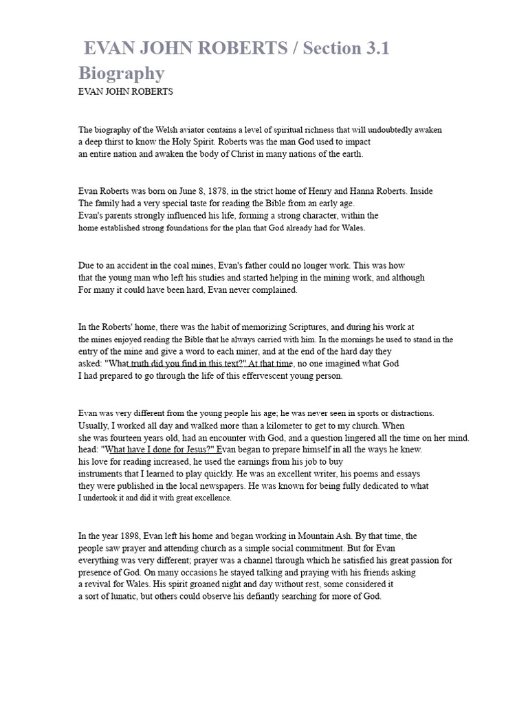 EVAN JOHN ROBERTS | PDF | Prayer | God