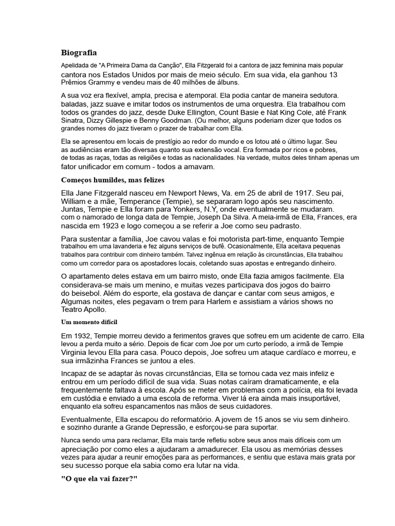 A Biografia de Ella Fitzgerald | PDF