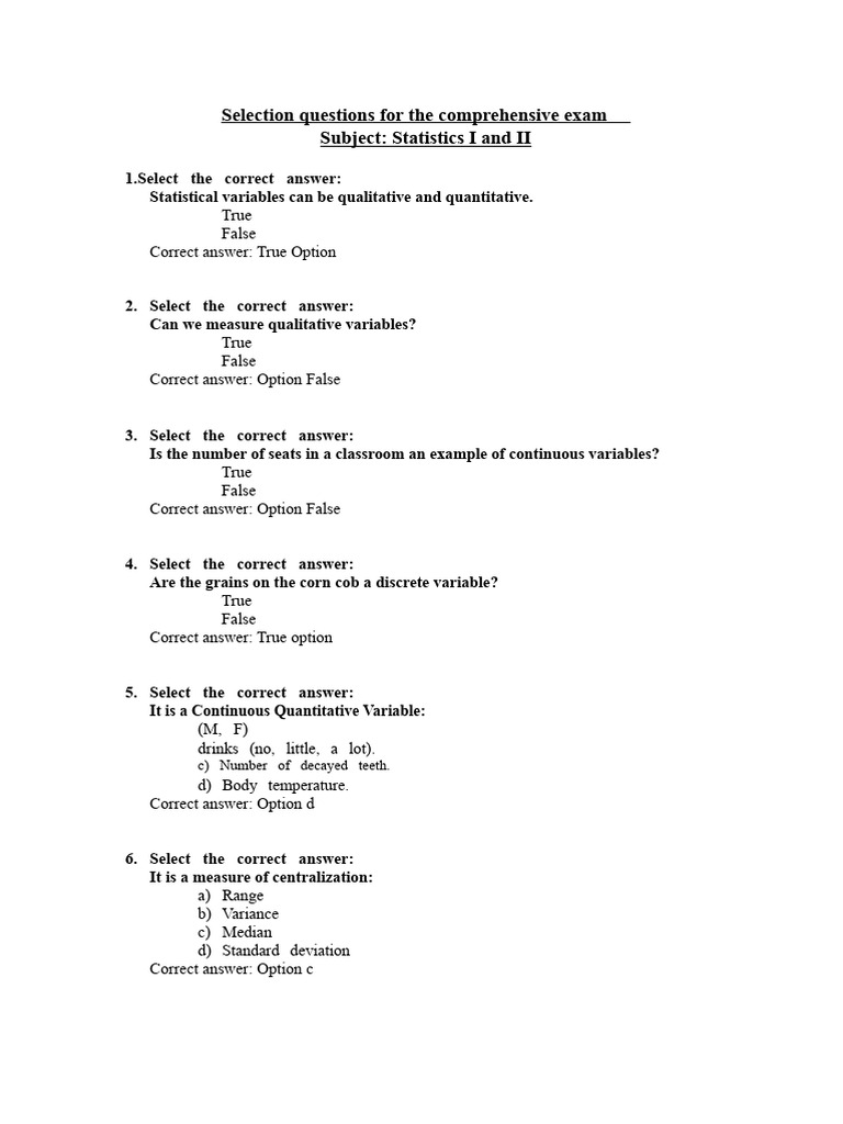 Comprehensive exam questions statistics | PDF | Statistics | Sampling ...