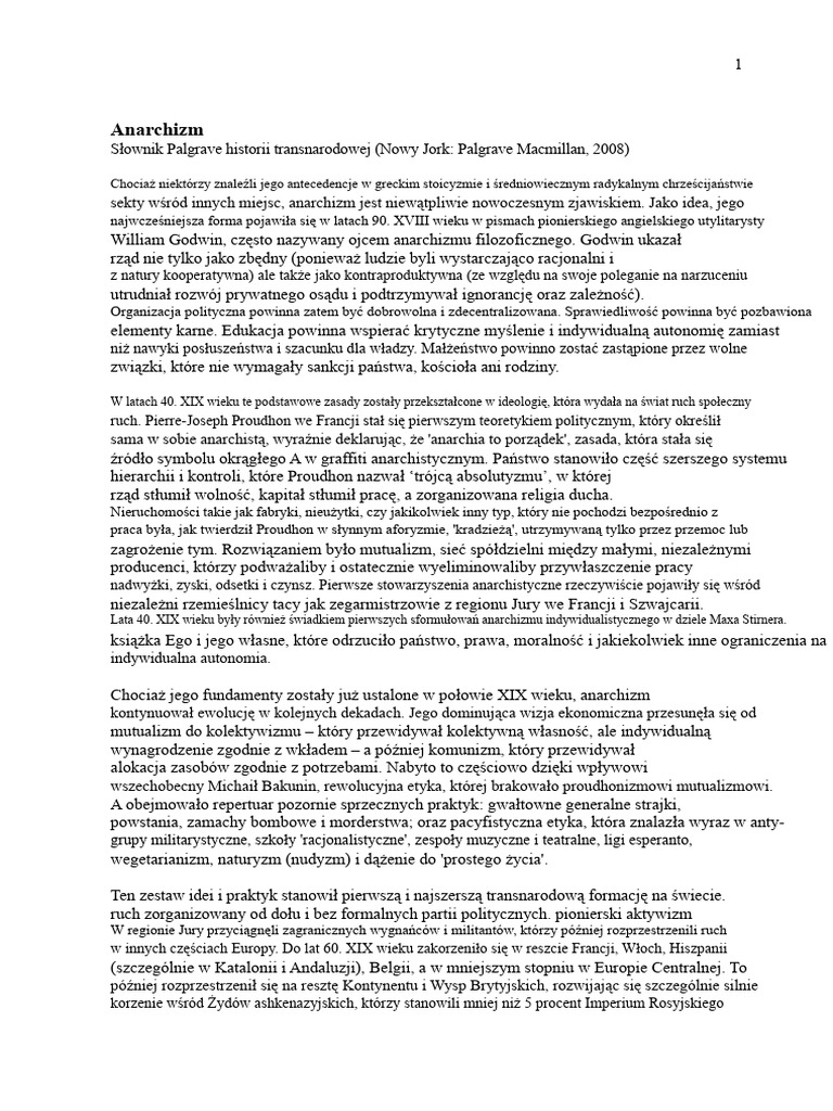 Anarchizm Moyi, Słownik Historii Transnarodowej | PDF