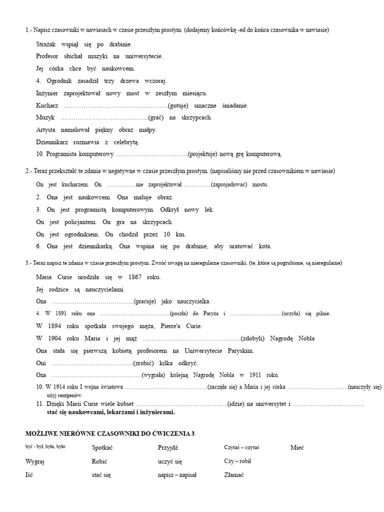 Wszystko o Nas 5 Jednostka 4 Czas Przeszły Prosty Regularny I ...