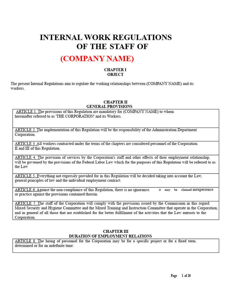 Internal Work Regulations for Employees | PDF | Employment | Overtime