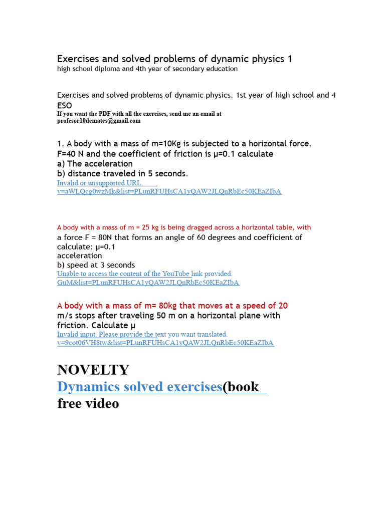 Dynamic Physics Exercises for Students | PDF | Friction | Force