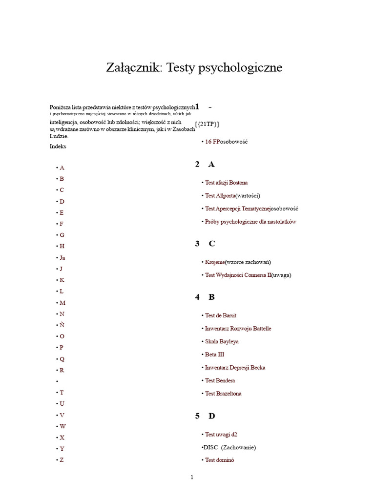Załącznik - Testy Psychologiczne | PDF