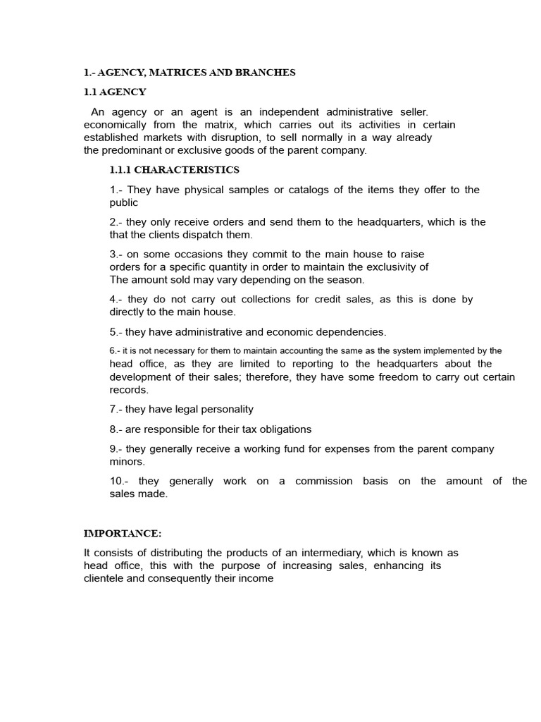 AGENCY_MATRICES_AND_BRANCHES.docx | PDF | Business Economics | Money