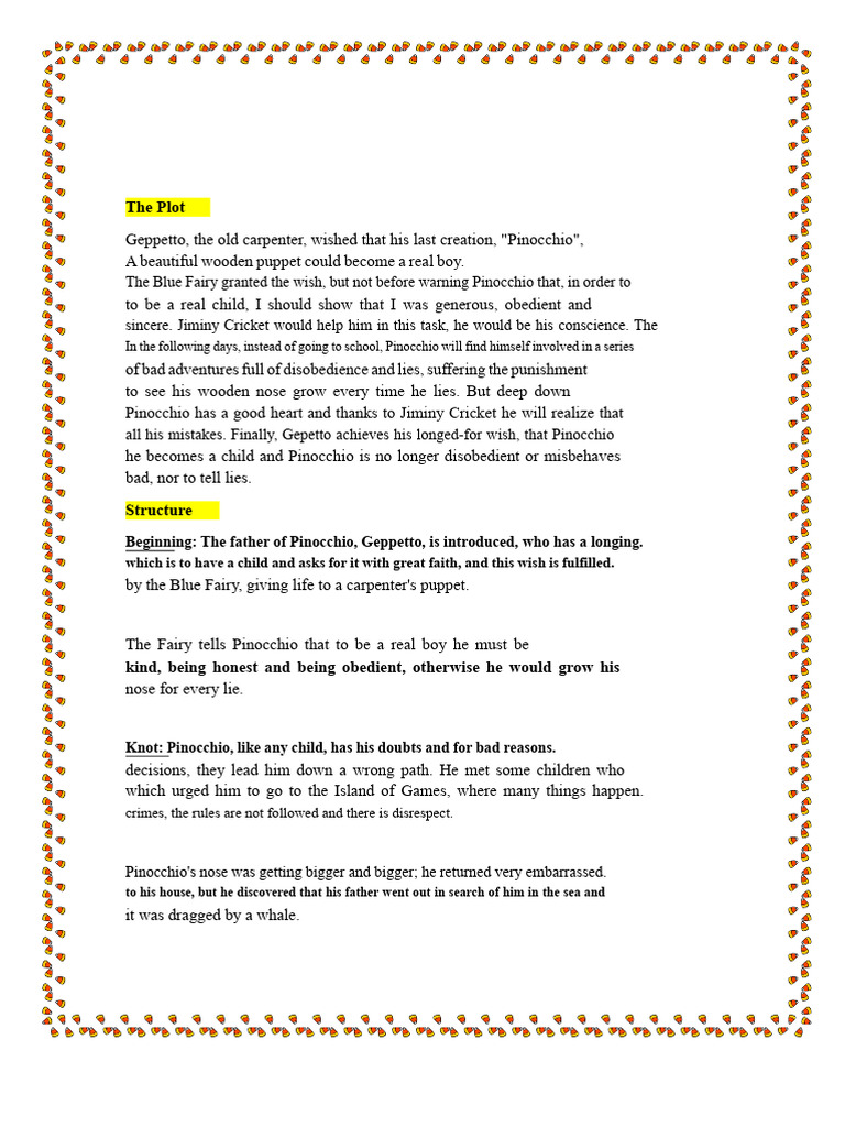 The Plot of The Story of Pinocchio. | PDF | Pinocchio | Fictional Dolls ...