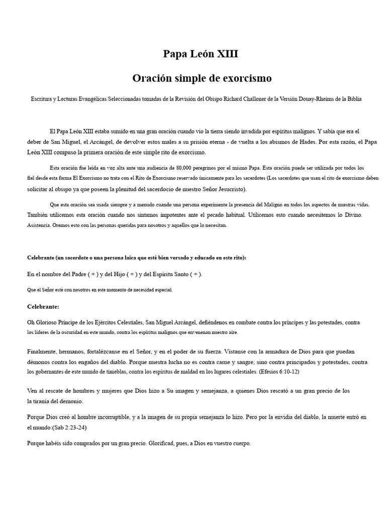Oración Simple de Exorcismo | PDF | Exorcismo | Cristo (título)