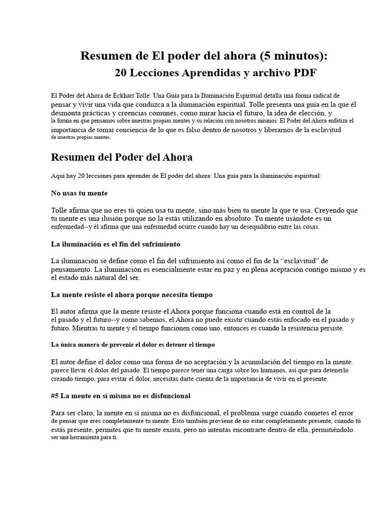 Resumen de "El Poder del Ahora" | PDF | Pensamiento | Mente