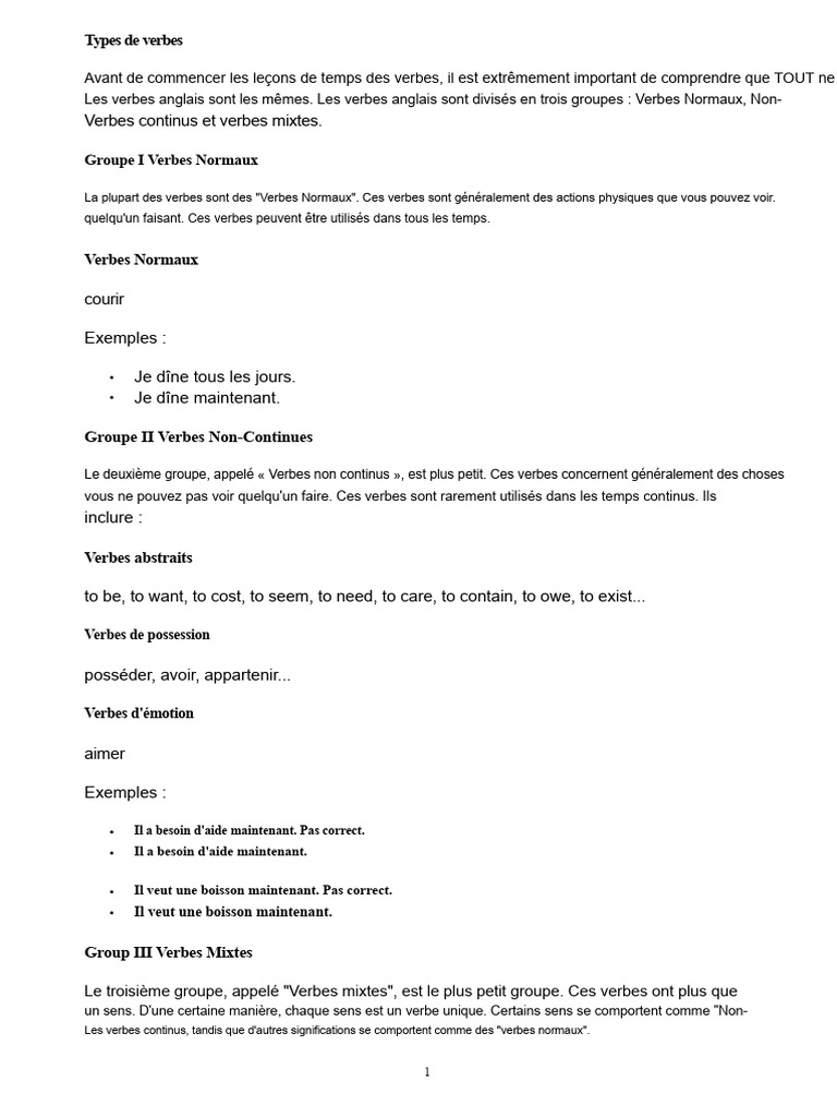 Types de verbes en anglais expliqués | PDF | Aspect accompli/inaccompli ...