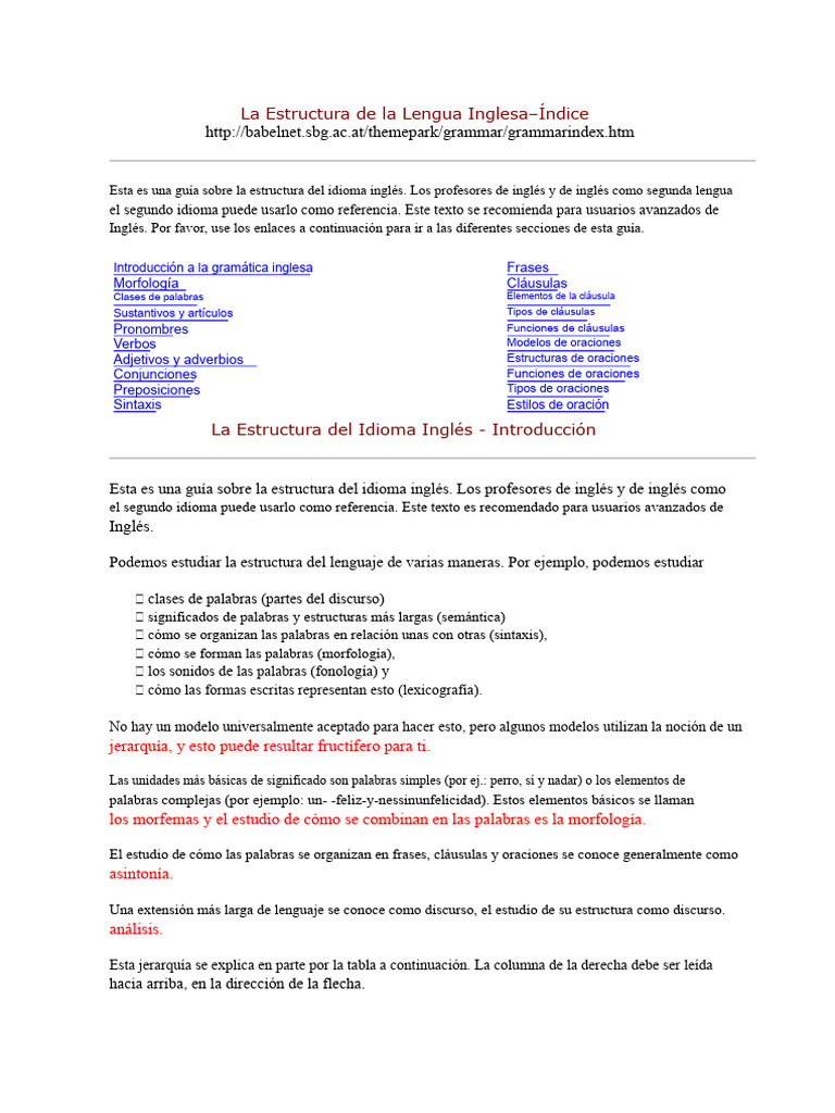 Estructura del Idioma Inglés: Guía Completa | PDF | Oración ...