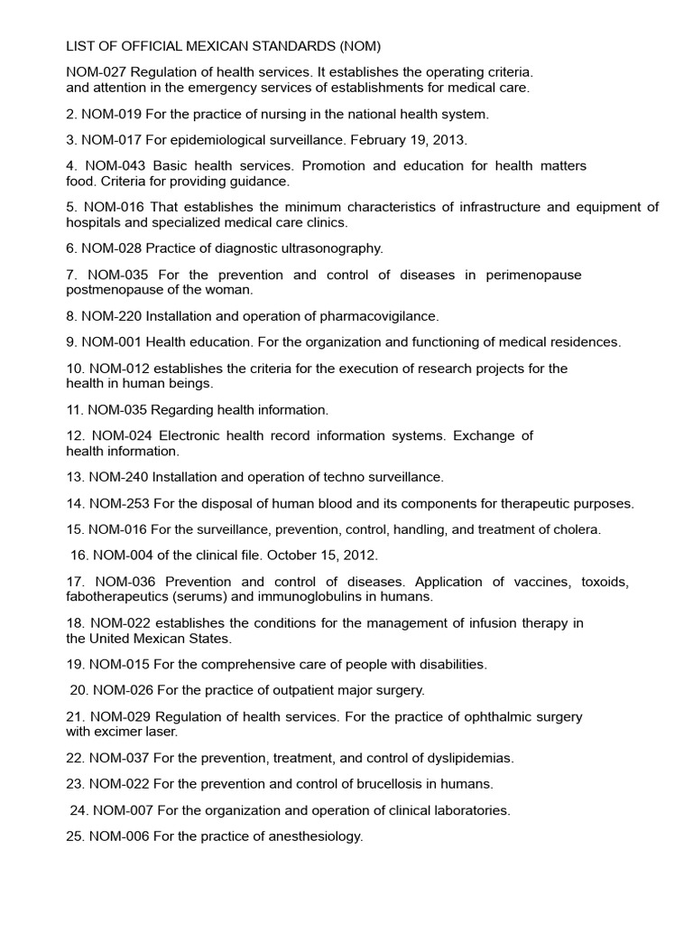 List of NOM Standards in Mexico | PDF | Occupational Safety And Health ...