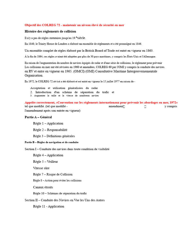 Histoire et Objectifs des COLREG 72 | PDF | Ancre | Radar