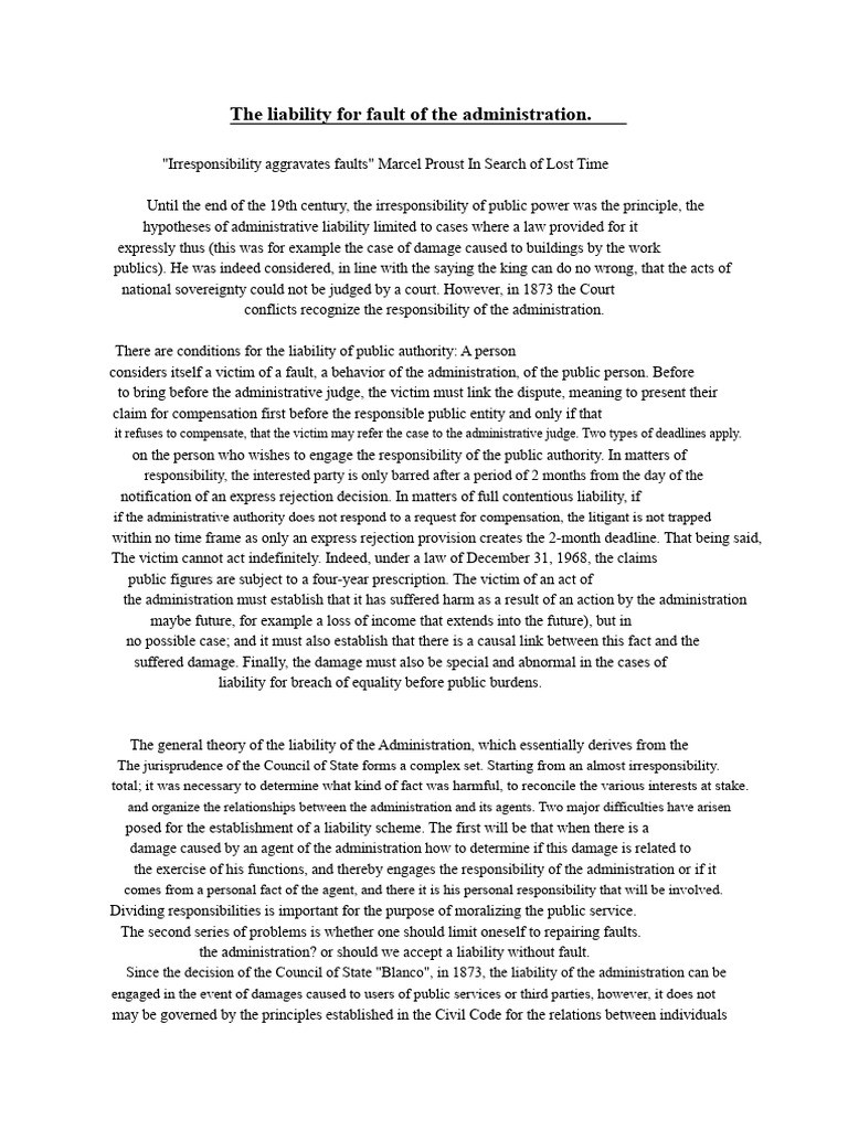 The Liability For Fault of The Administration | PDF | Negligence ...