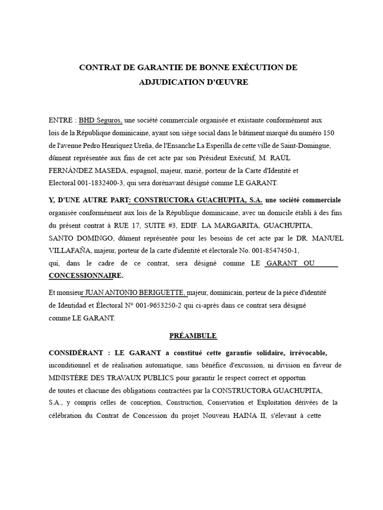 Contrat de Garantie de Bonne Exécution | PDF | Cautionnement