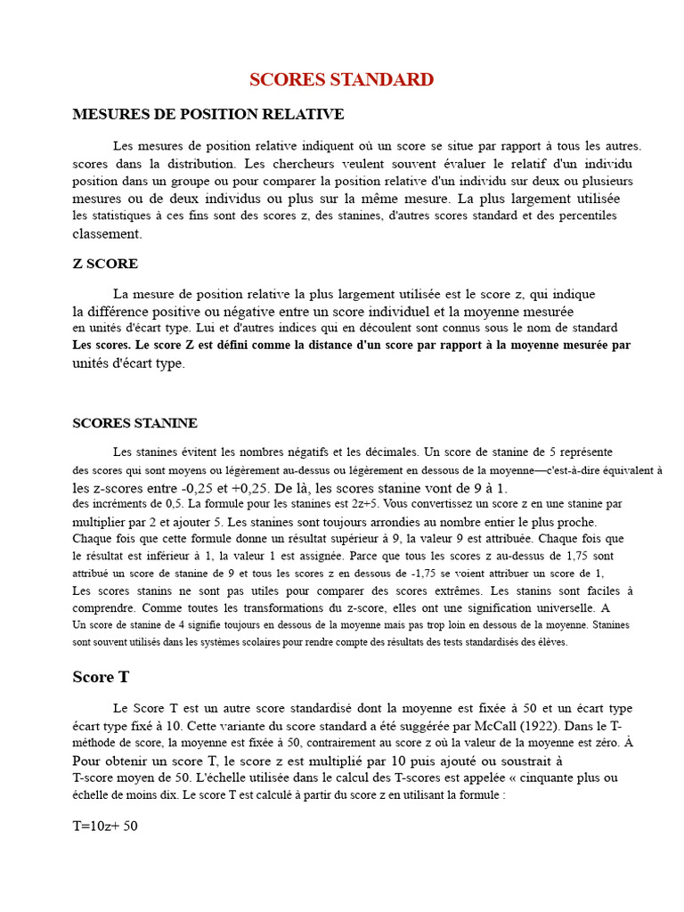 Scores Standard : Z, T et Stanines | PDF | Écart type