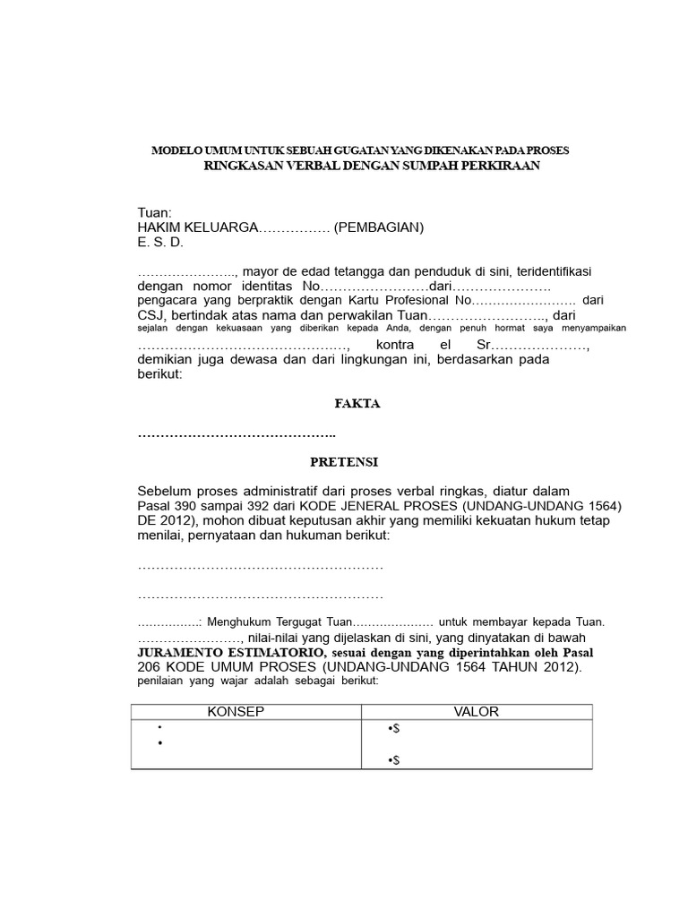Model Umum Proses Verbal Ringkas Dengan Sumpah | PDF