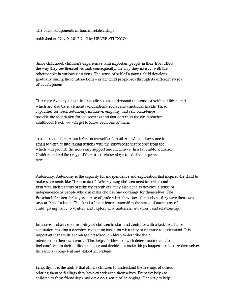 The Basic Components of Human Relationships | PDF | Self Concept | Autonomy