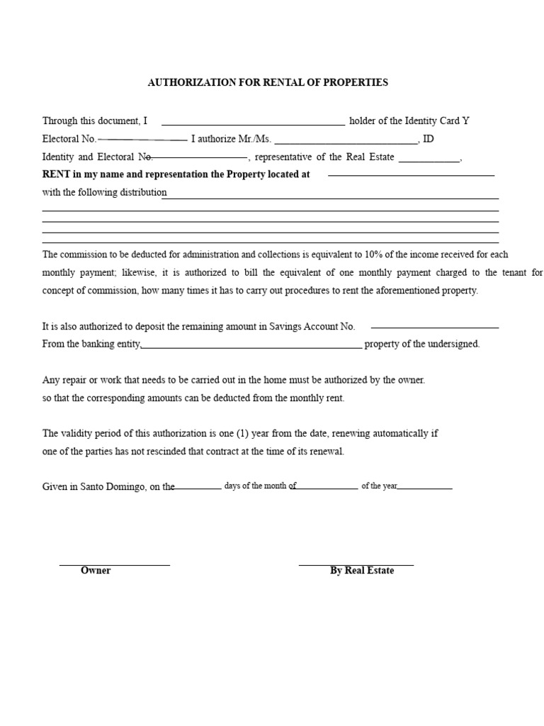 Property Rental Authorization Document | PDF