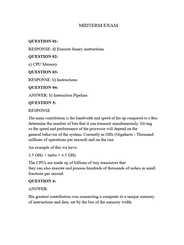Midterm Exam Computer Architecture | PDF
