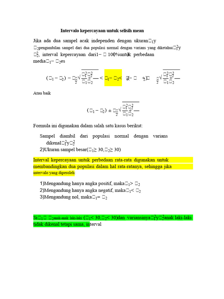 Interval Kepercayaan Selisih Rata-rata | PDF