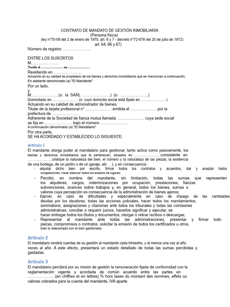 Modelo de Mandato de Gestión Inmobiliaria Formato PDF | PDF