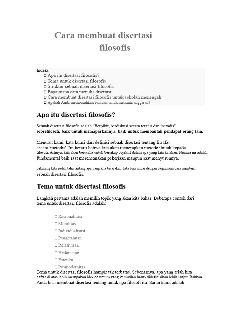 Panduan Lengkap Disertasi Filosofis | PDF
