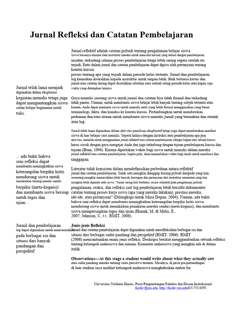 Jurnal Reflektif Dan Catatan Pembelajaran | PDF
