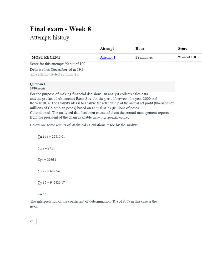 Week 8 Final Exam Results Analysis | PDF | Coefficient Of Determination ...