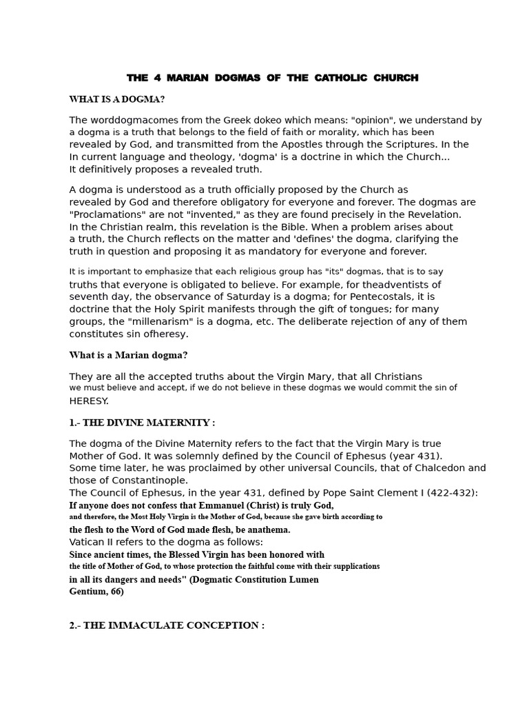 The Four Marian Dogmas Explained | PDF | Mary, Mother Of Jesus ...