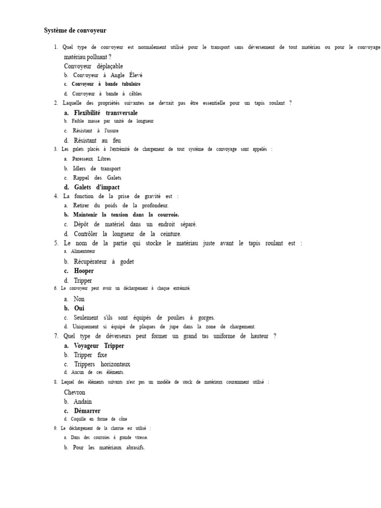 QCM Pour L'examen - Conception Machine Avancée | PDF | Courroie