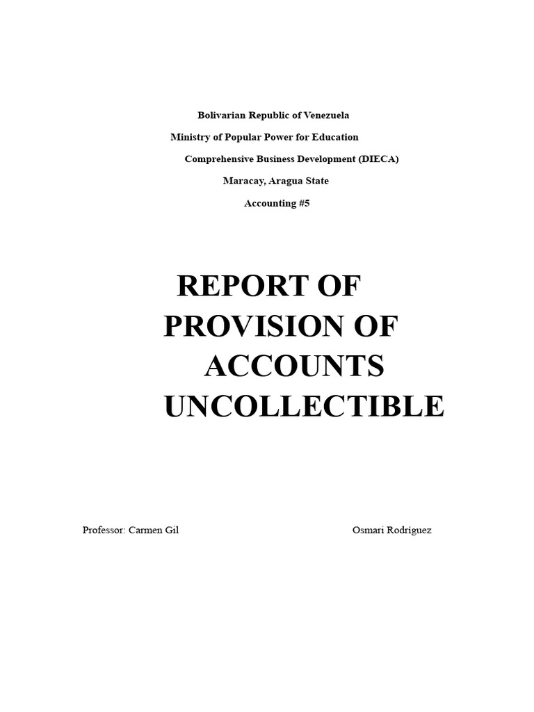 Report On Provision For Bad Debts 17-8 To 21-8 | PDF | Bad Debt | Credit