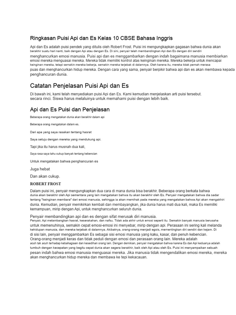 Catatan Penjelasan Puisi Api Dan Es | PDF