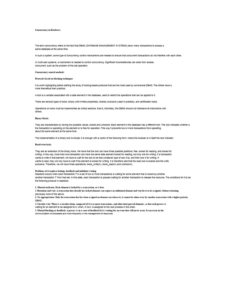 Concurrency In Databases Pdf Databases Database Transaction
