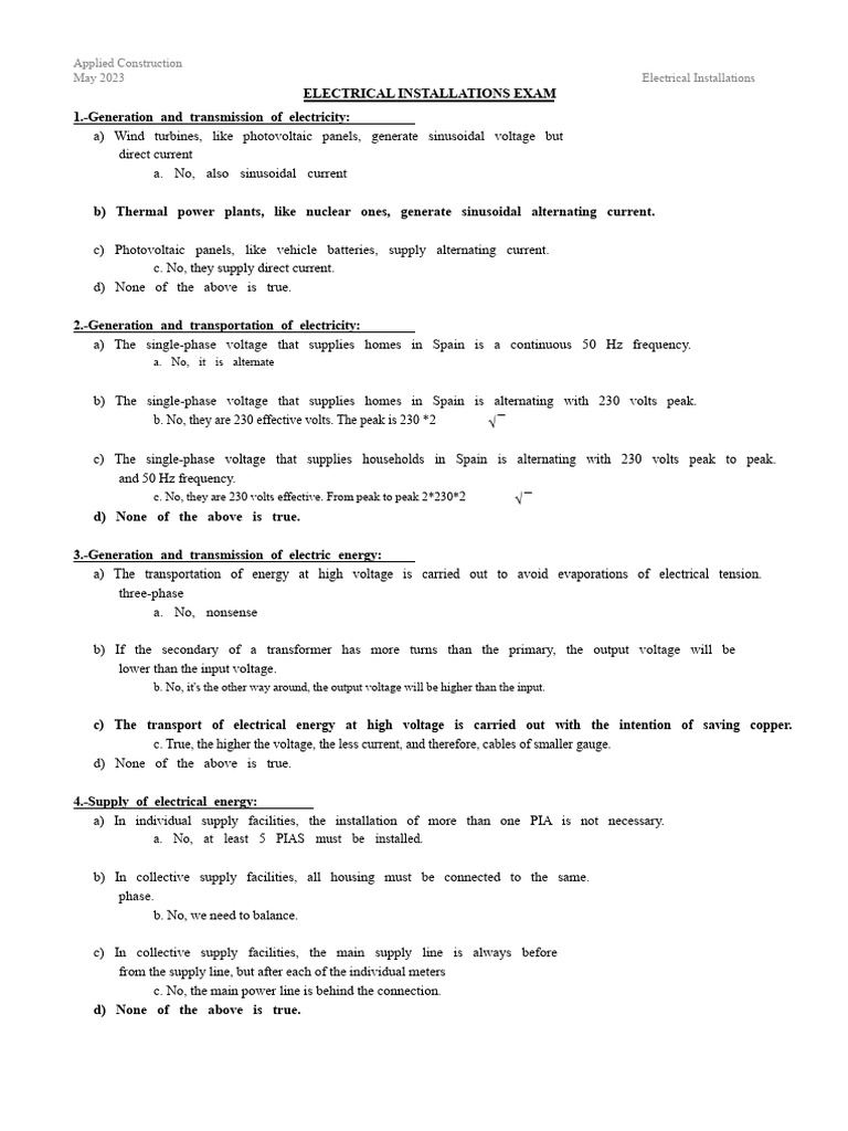 Electrical Installations Exam Review | PDF | Mains Electricity ...