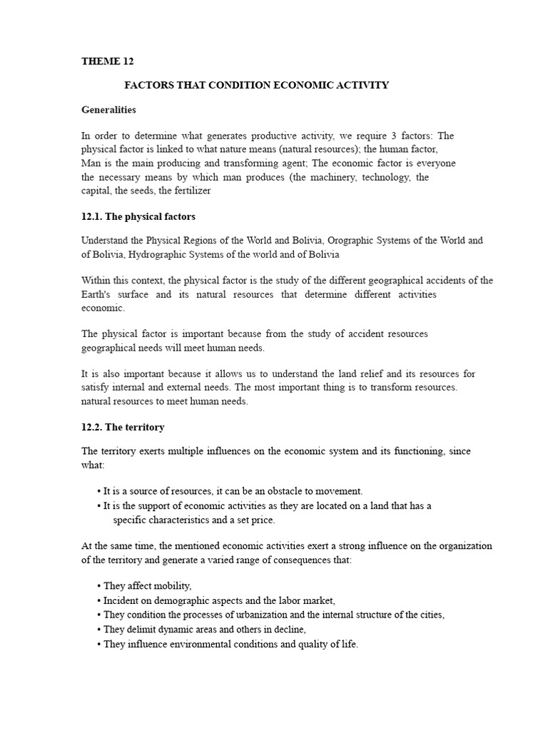 Topic 12 Factors That Condition Economic Activity | PDF | Agriculture | Intensive Farming