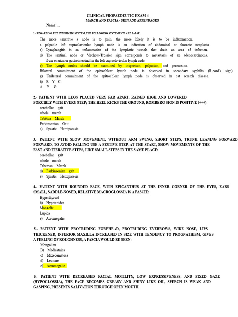 Clinical Propaedeutics Exam 4 | PDF | Lymphatic System | Lymph Node