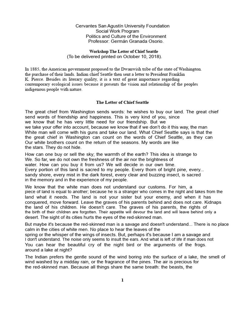Chief Seattle's Letter: Nature's Value | PDF | Indigenous Peoples | Nature