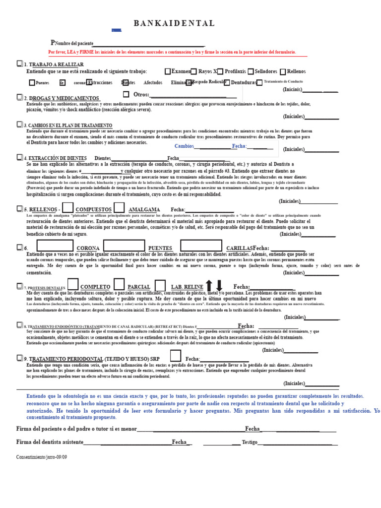 7 Formulario de Consentimiento 09 | PDF | Odontología | Especialidades Medicas