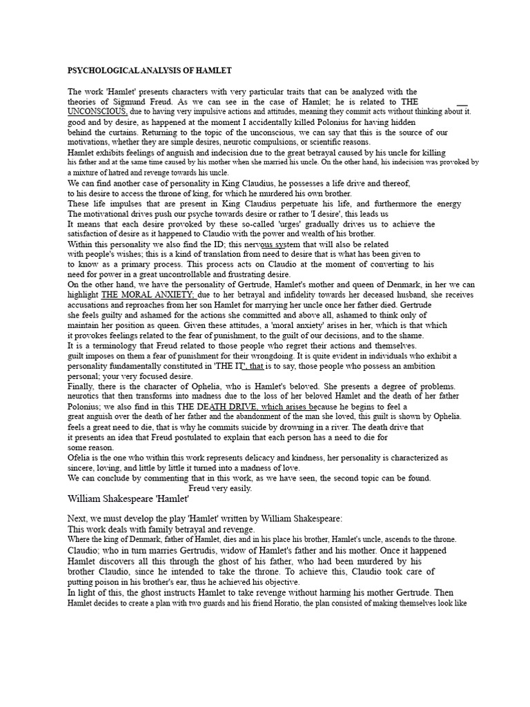 Psychological Analysis of Hamlet | PDF | Hamlet | Psychoanalysis