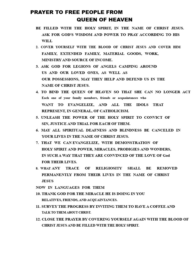 Prayer To Free People From The Queen of Heaven | PDF